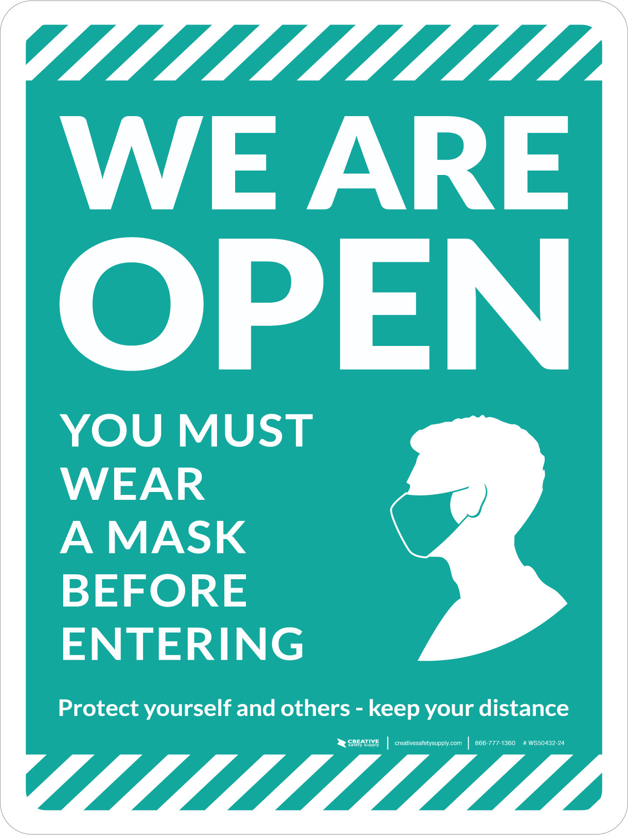 We Are Open: You Must Wear A Mask Before Entering (Green) Wall Sign
