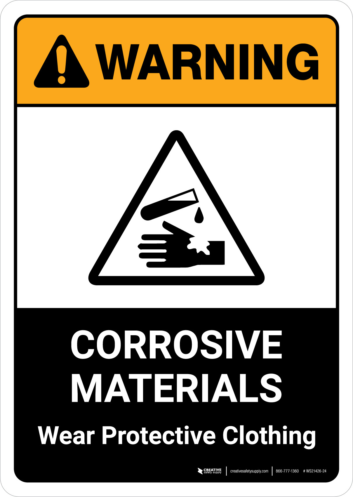 Warning: Corrosive Materials Wear Protective Clothing with Icon ANSI ...