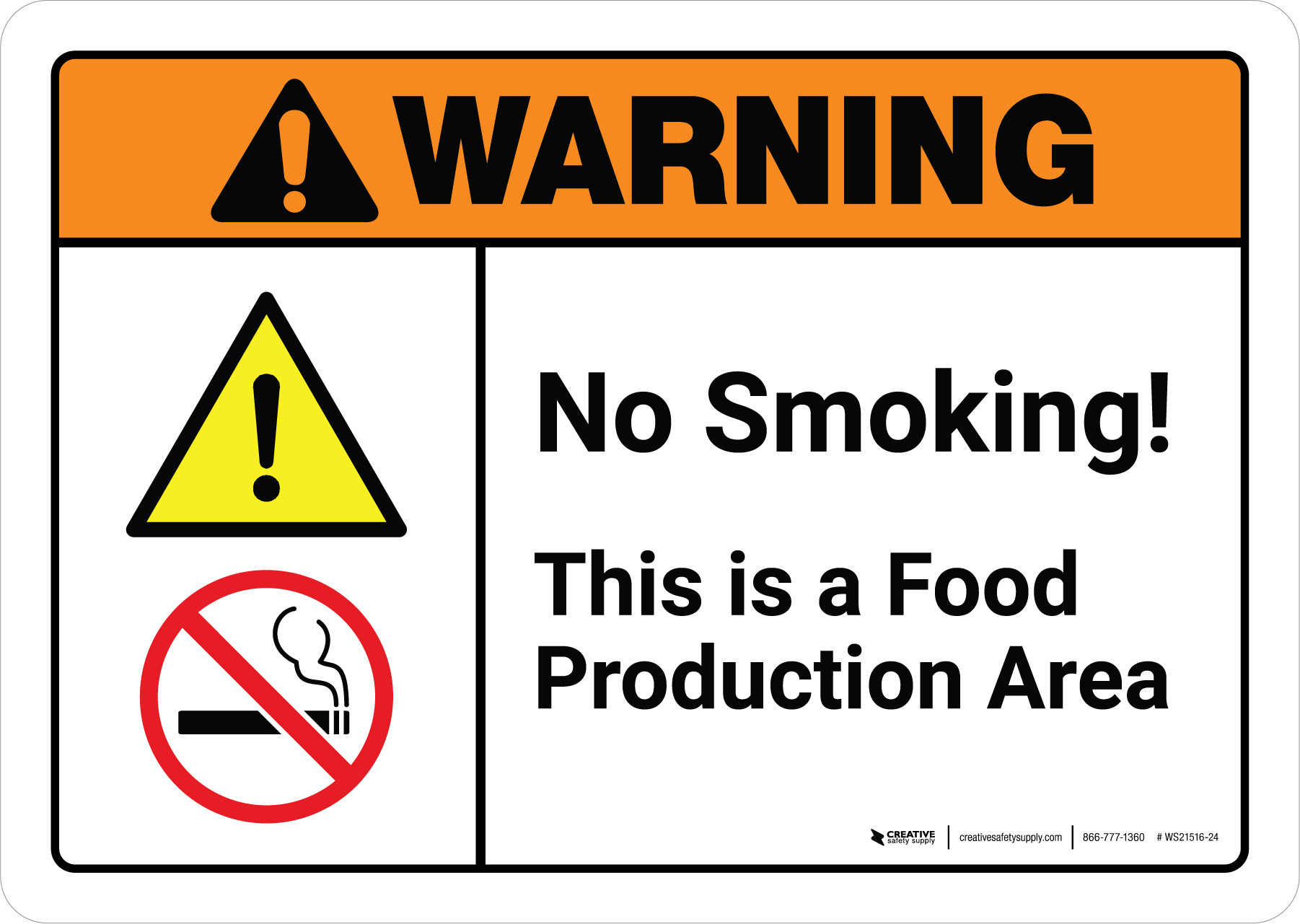 Warning: No Smoking This is a Food Production Area with Icons ANSI ...