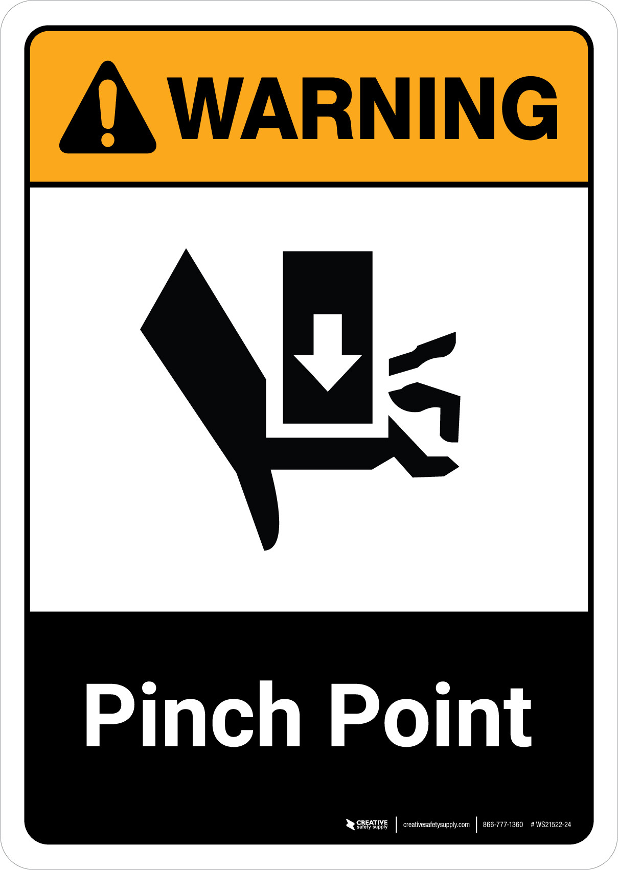 Warning: Pinch Point with Icon ANSI Portrait - Wall Sign