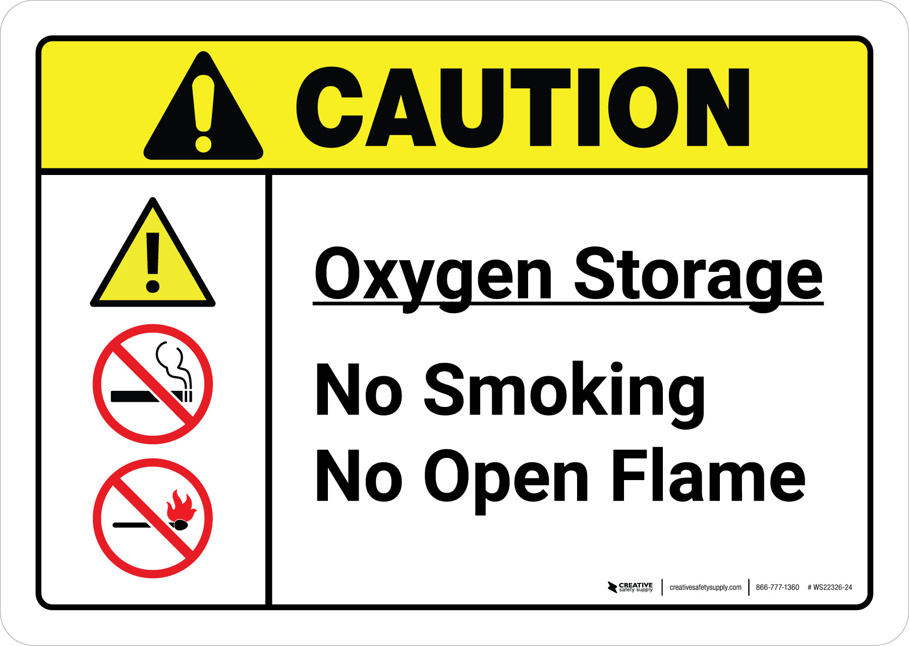 Caution: Oxygen Storage No Smoking No Open Flame with Icons ANSI ...