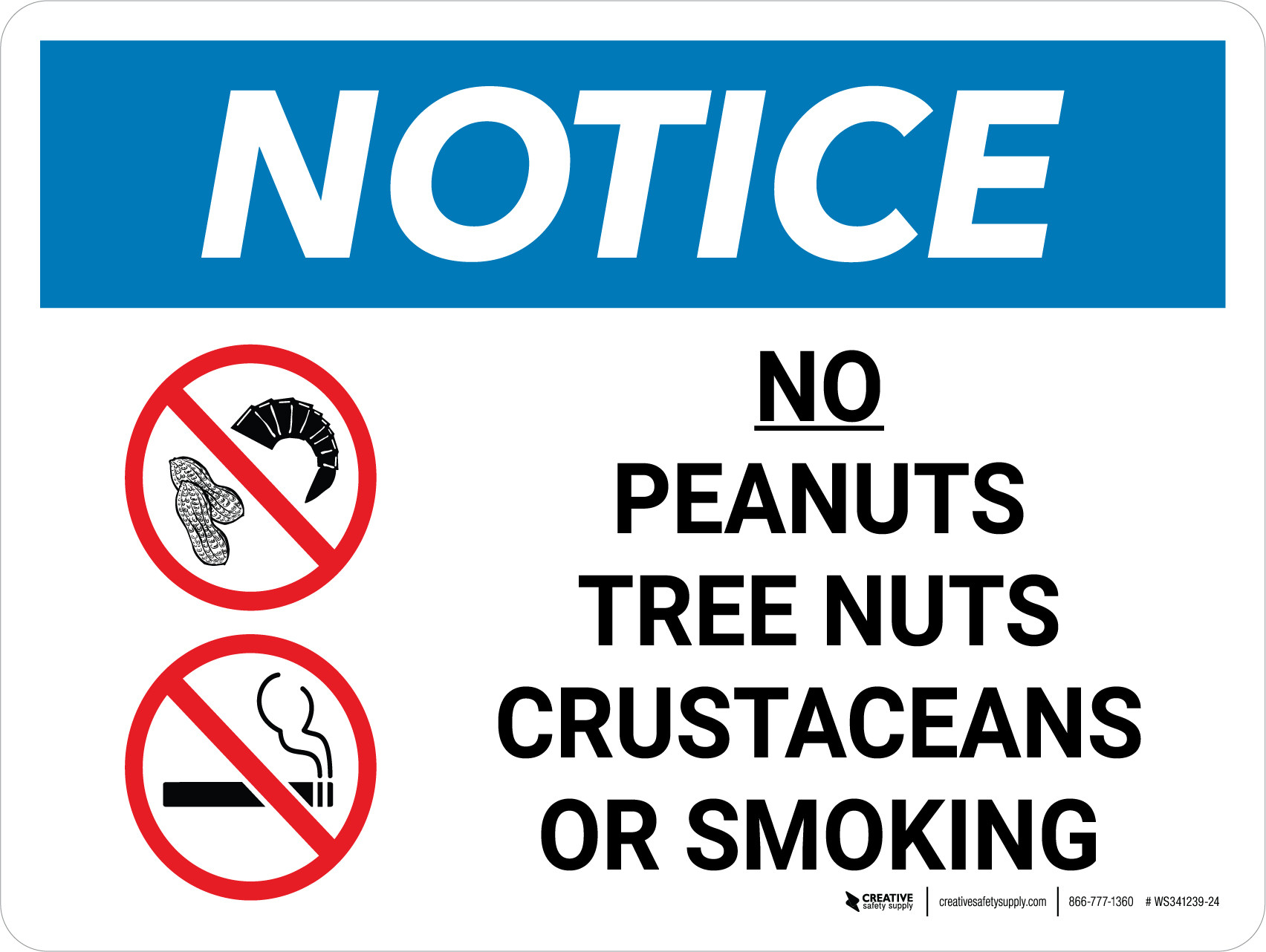 Notice: No Peanuts Tree Nuts Crustaceans Smoking with Icon Landscape ...