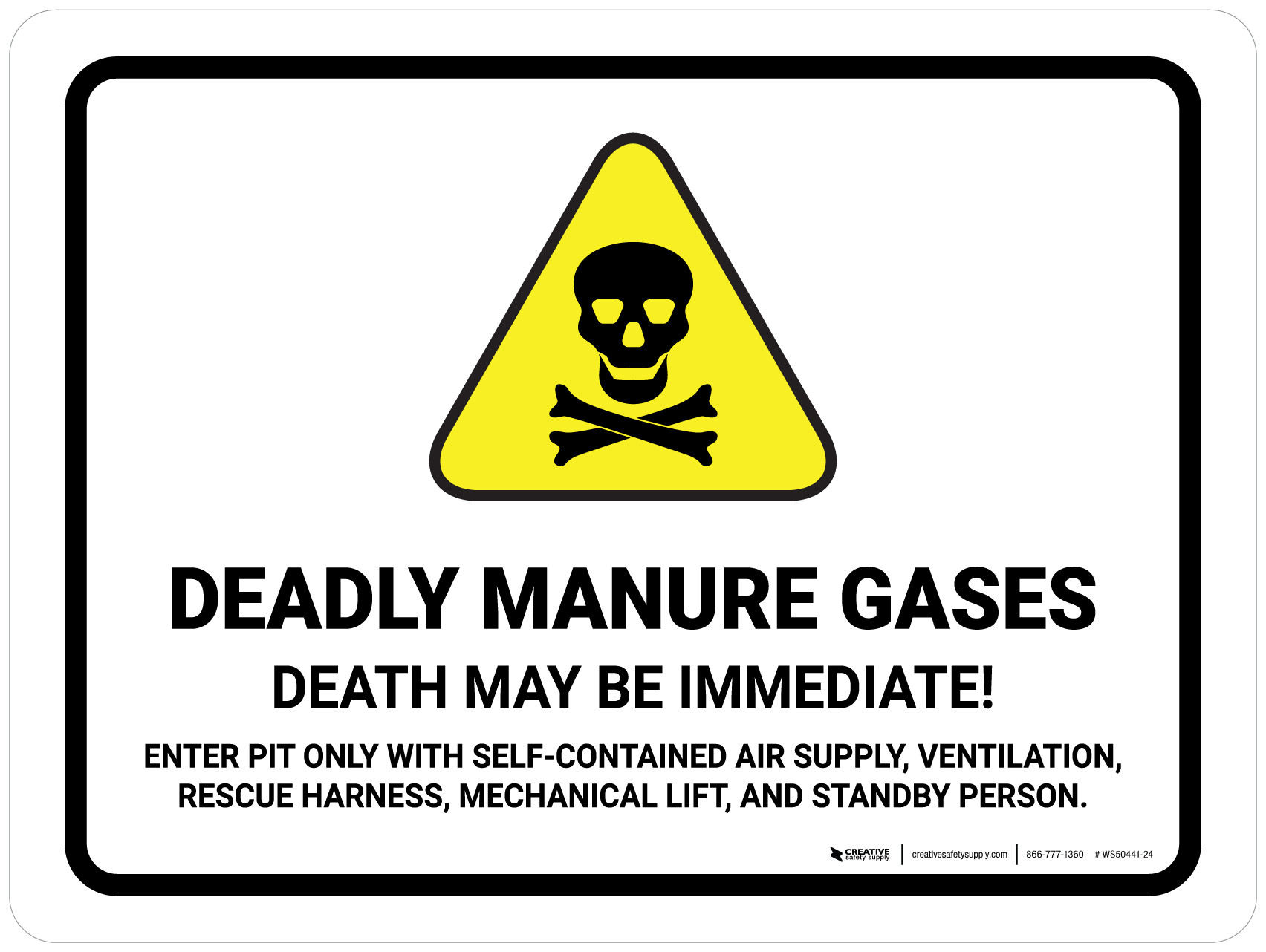 Deadly Manure Gases - Death May Be Immediate with Hazard Icon Landscape ...
