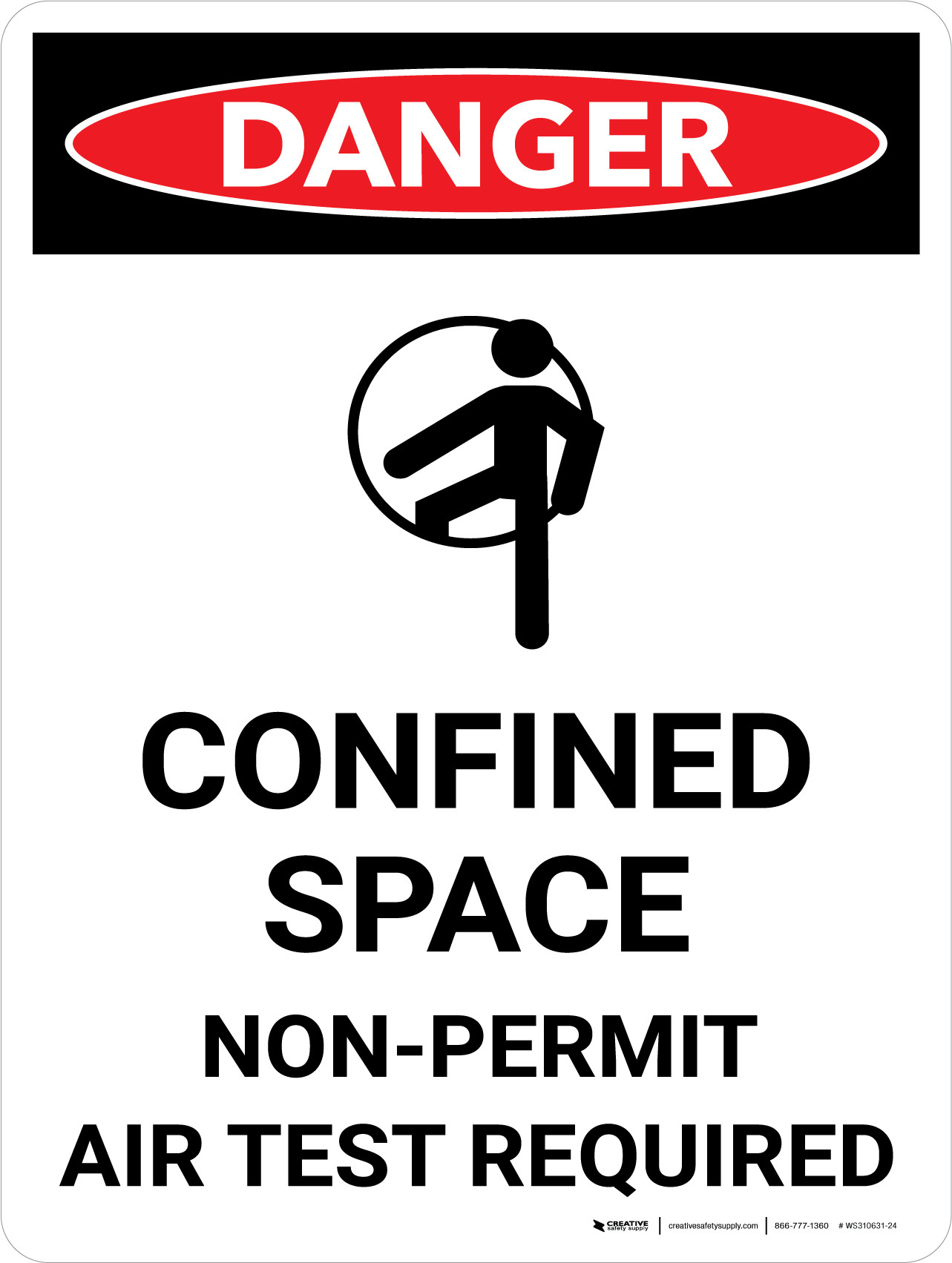 Danger: Confined Space Non Permit Air Test Required Portrait with Icon ...