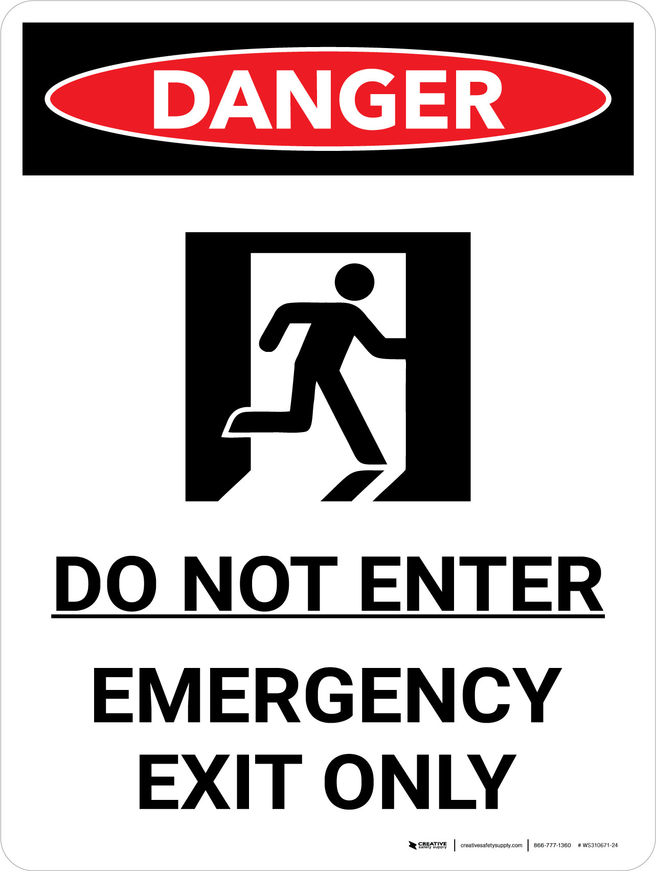 Danger: Do Not Enter Emergency Exit Only Portrait with Icon - Wall Sign