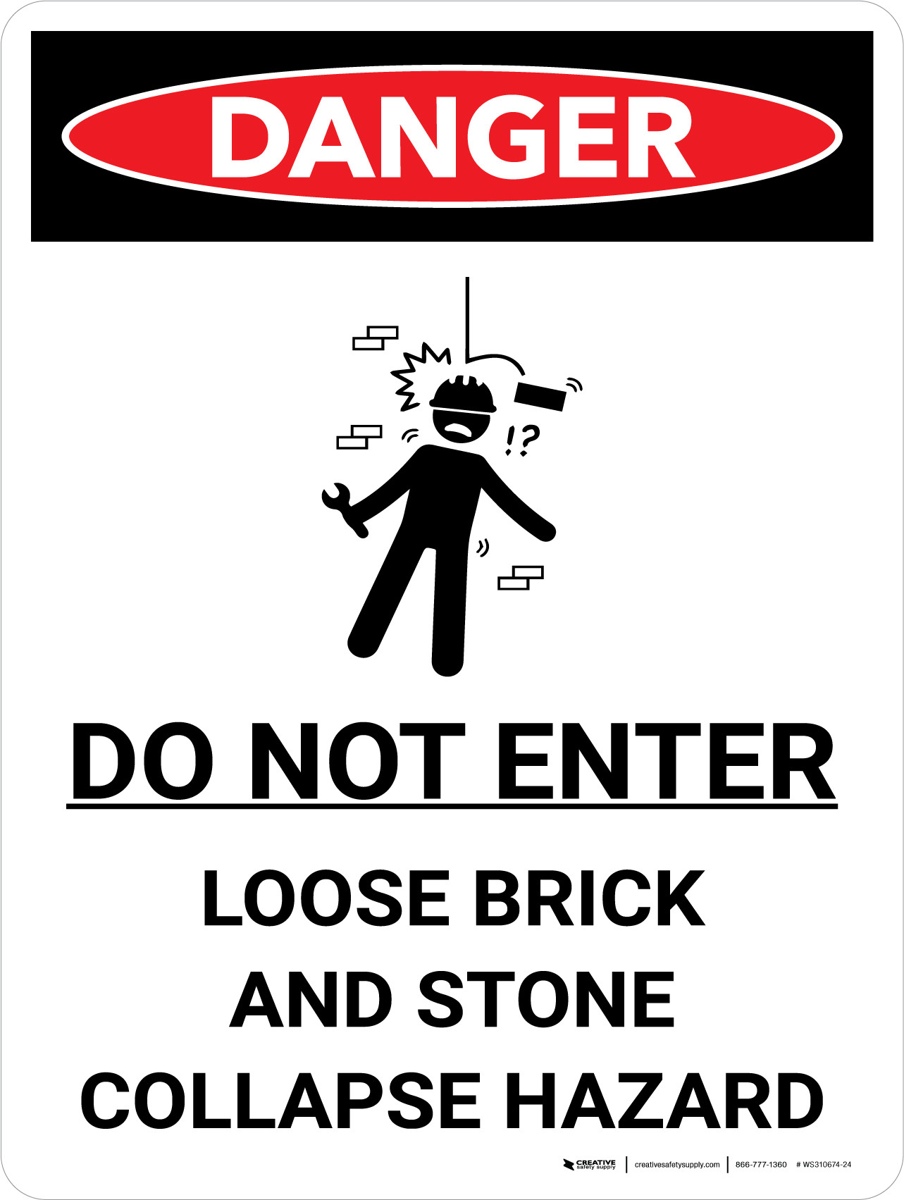 Danger: Do Not Enter Loose Brick Stone Collapse Hazard Portrait with ...