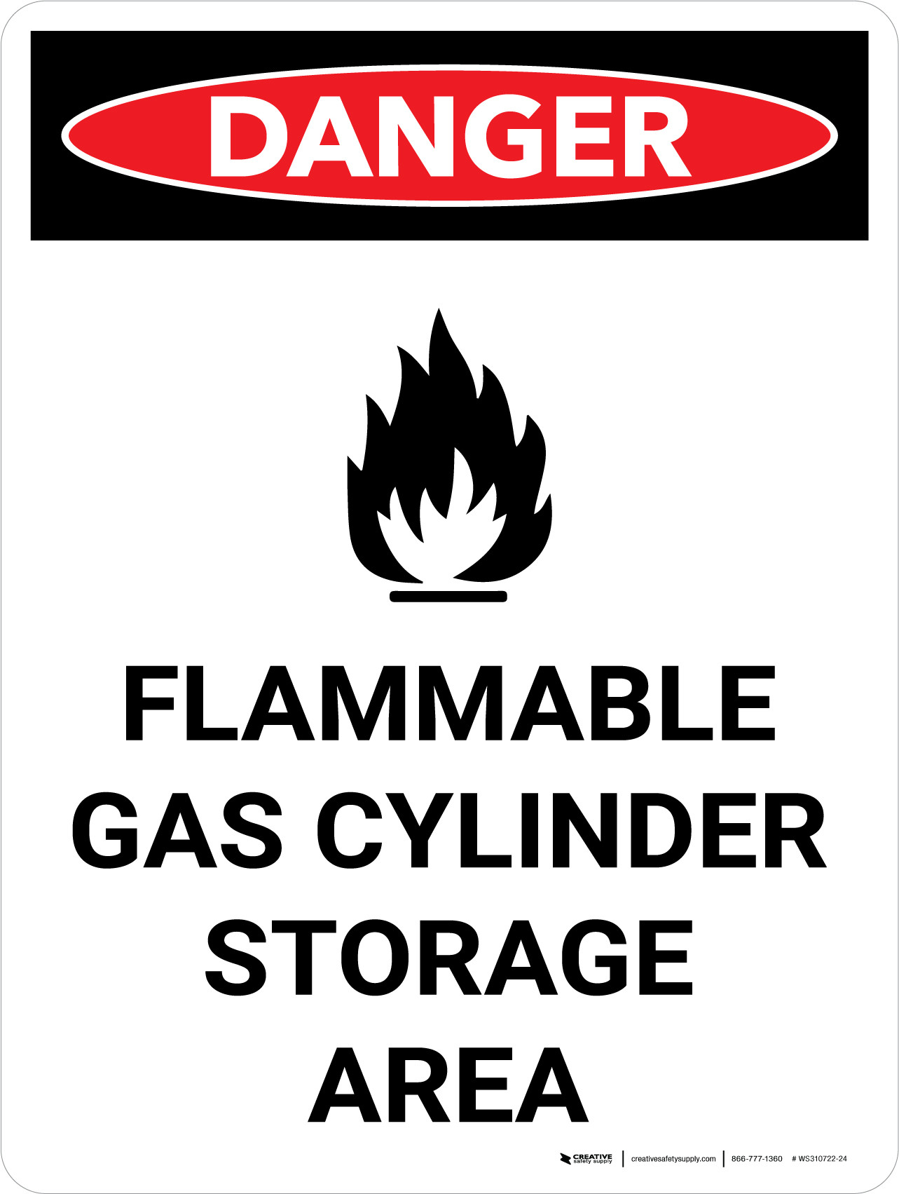 Danger: Flammable Gas Cylinder Storage Area Portrait with Icon - Wall Sign