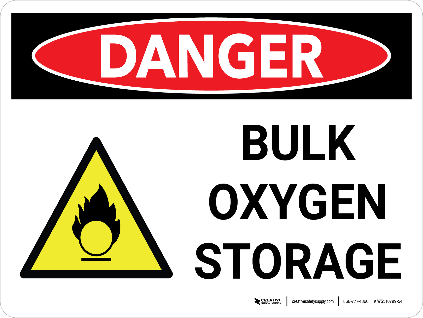 Danger: Bulk Oxygen Storage Landscape With Icon - Wall Sign