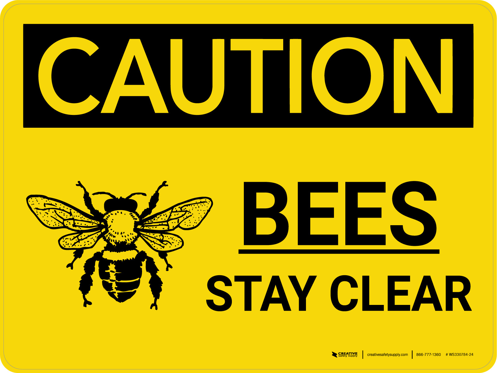Caution: Bees Stay Clear Landscape With Icon - Wall Sign