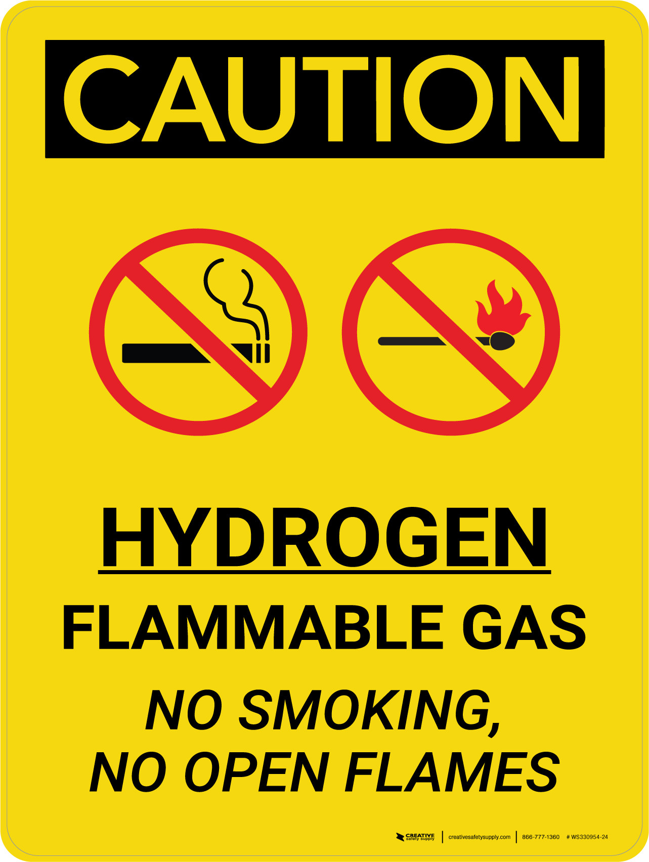 Caution: Hydrogen Flammable Gas No Smoking No Open Flames Portrait With ...