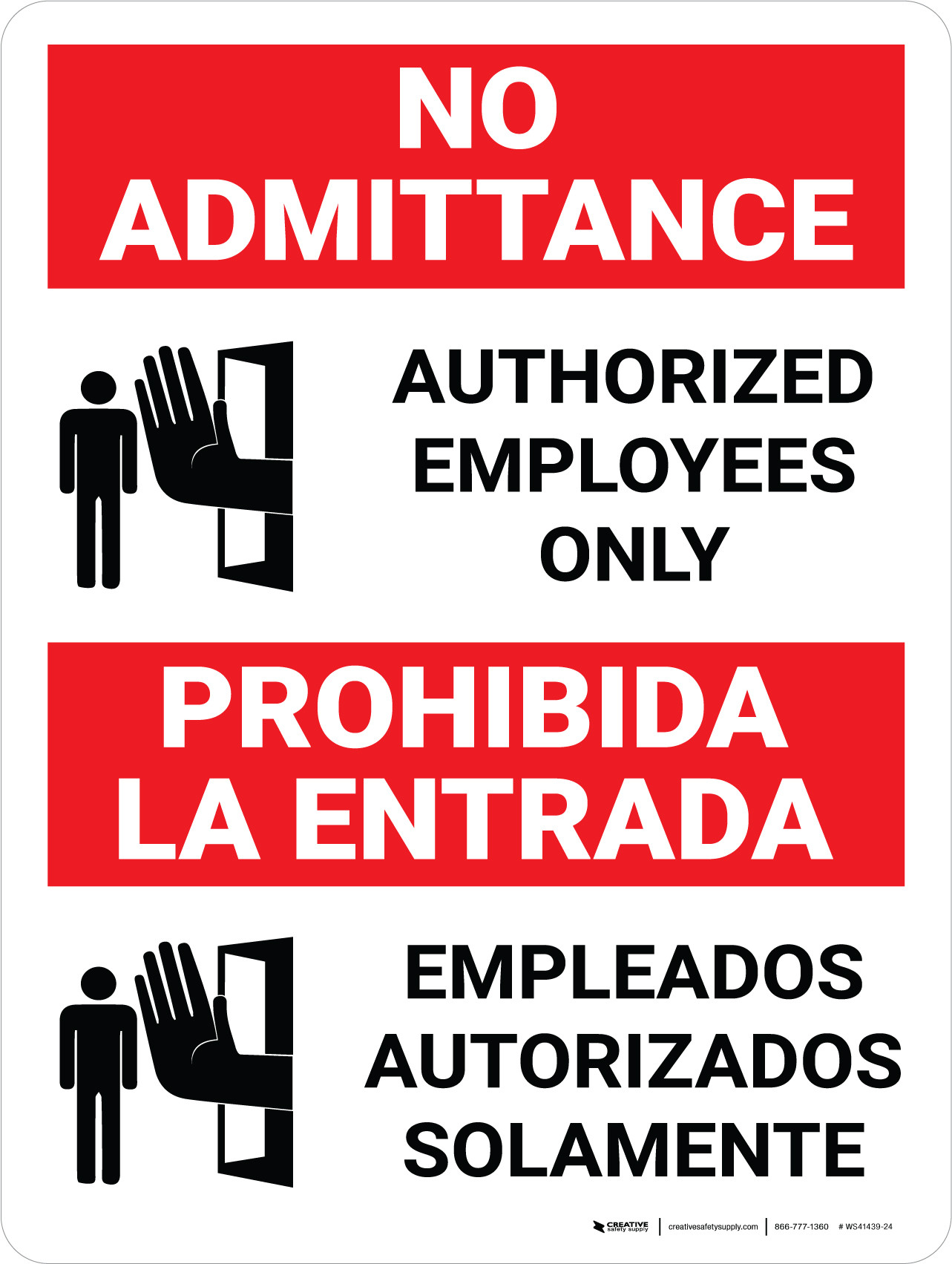 No Admittance Authorized Employees Only Bilingual Spanish with Icon ...
