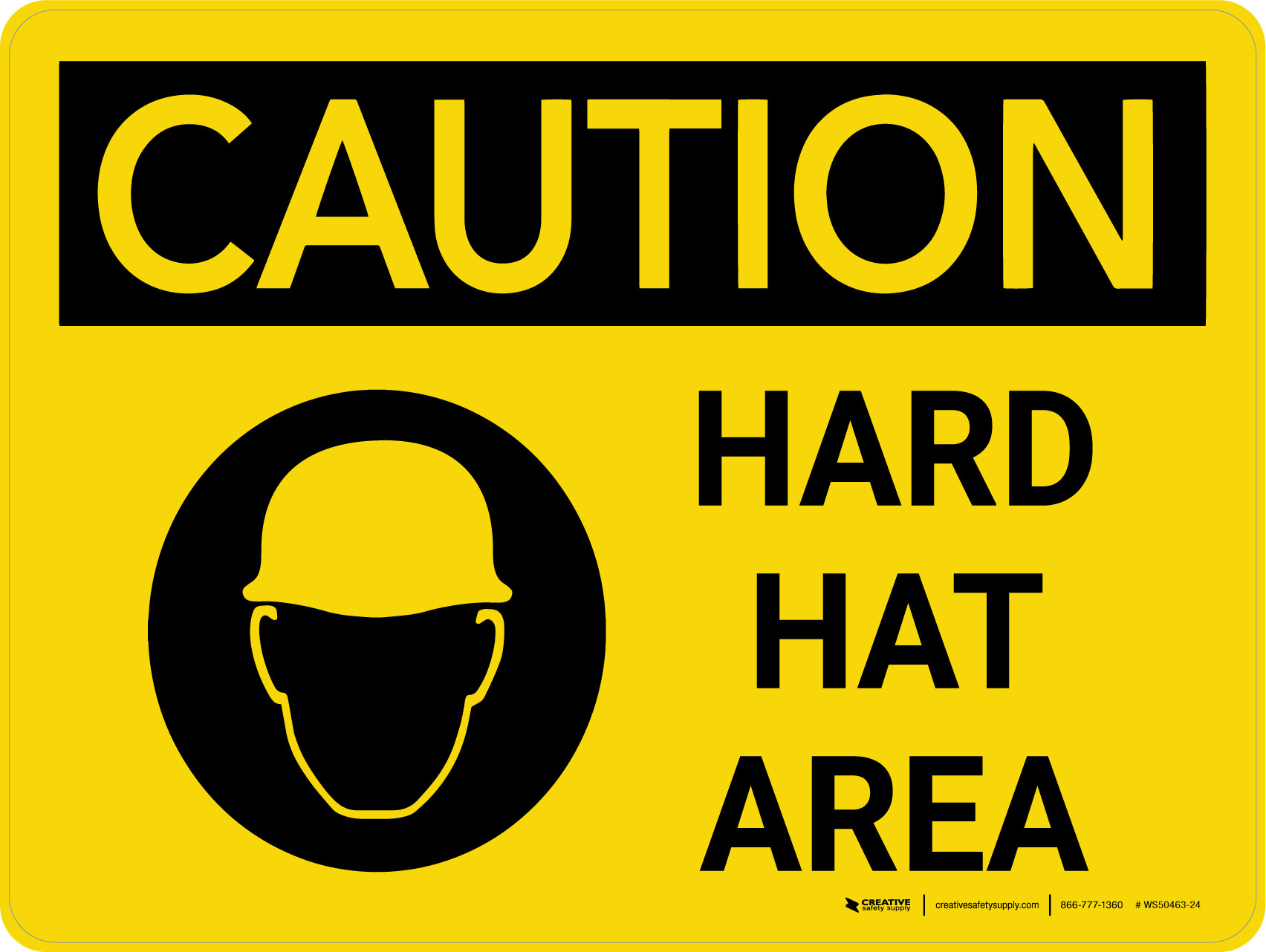 Caution: Hard Hat Area Landscape With Icon - Wall Sign