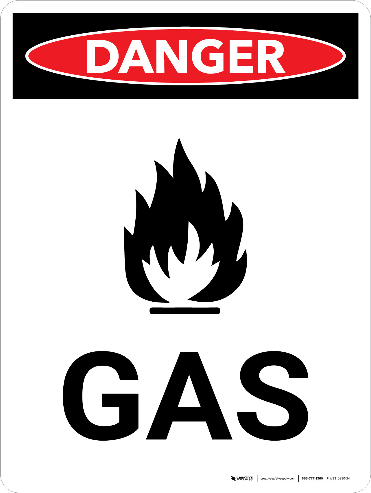 Danger: Gas Warning Portrait with Graphic - Wall Sign