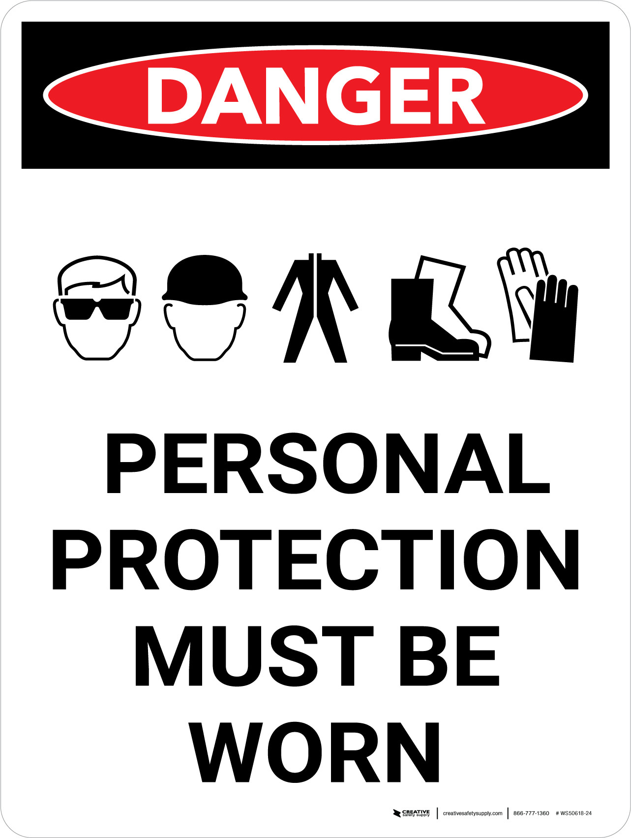 Danger: PPE Personal Protection Must Be Worn Portrait with Graphic ...