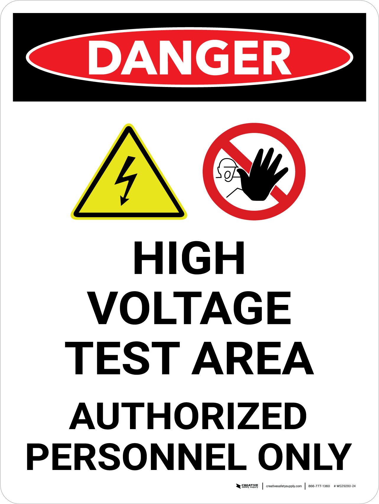 Danger: High Voltage Test Area Portrait with Graphic - Wall Sign