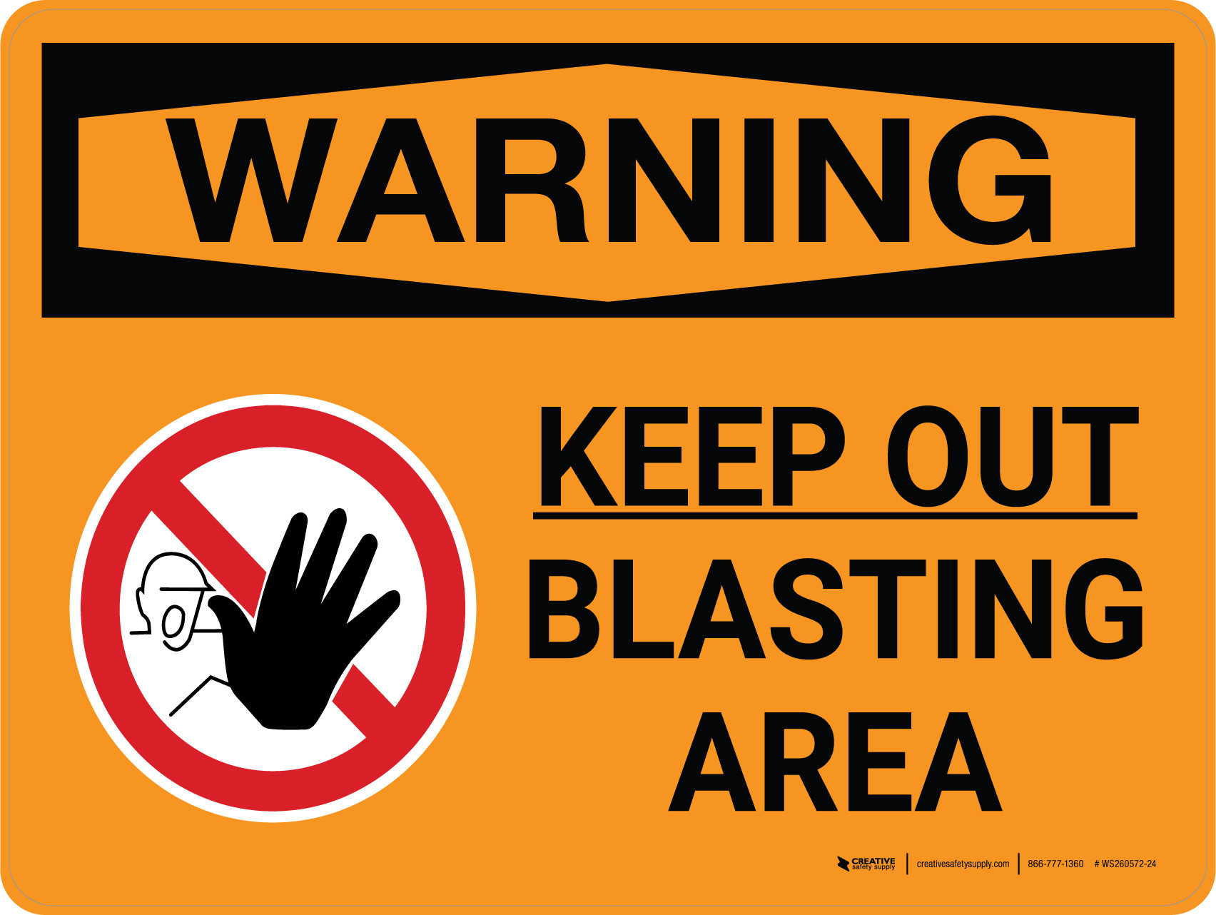Warning: Keep Out - Blasting Area Landscape With Icon - Wall Sign