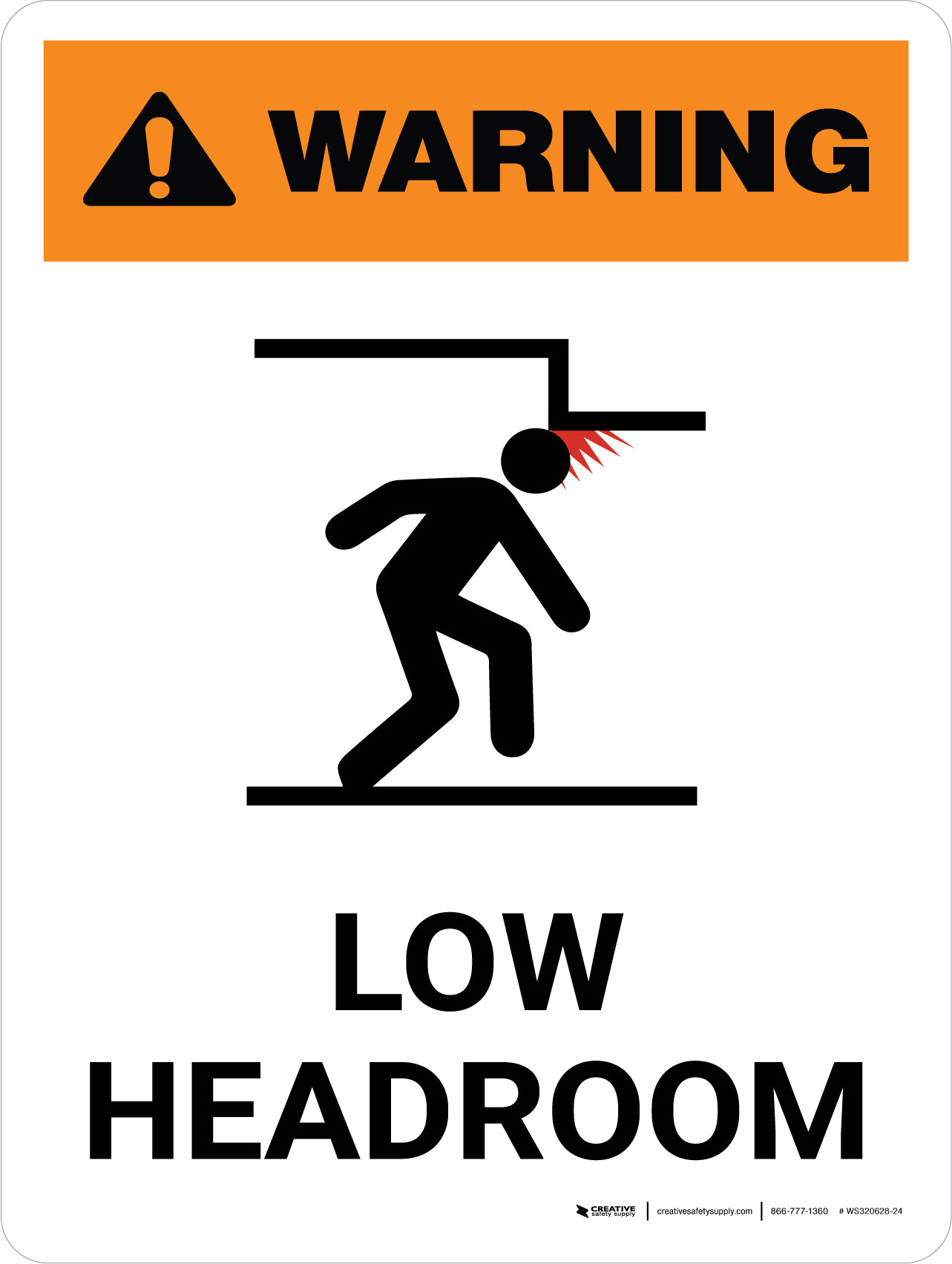 Warning: Low Headroom Portrait White With Icon - Wall Sign