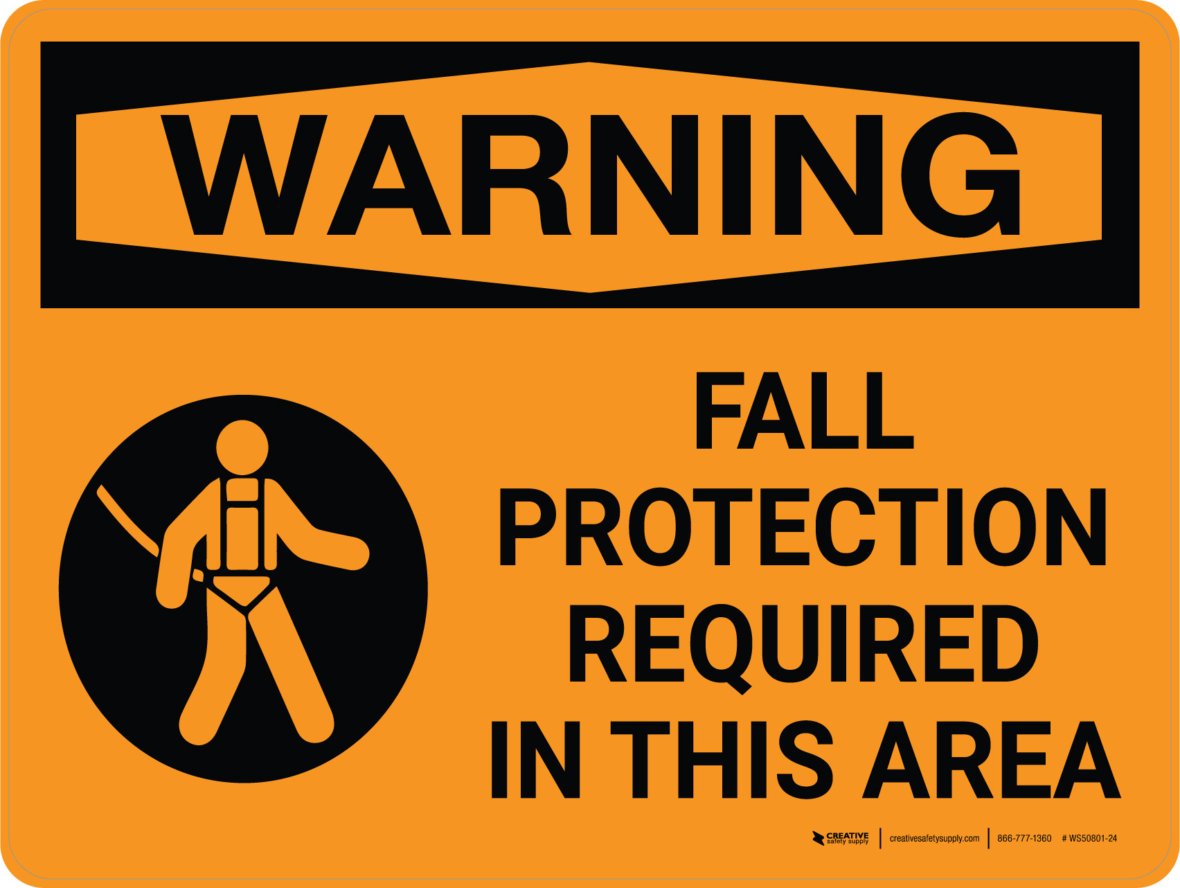 Warning: Fall Protection Required Area Landscape With Icon - Wall Sign