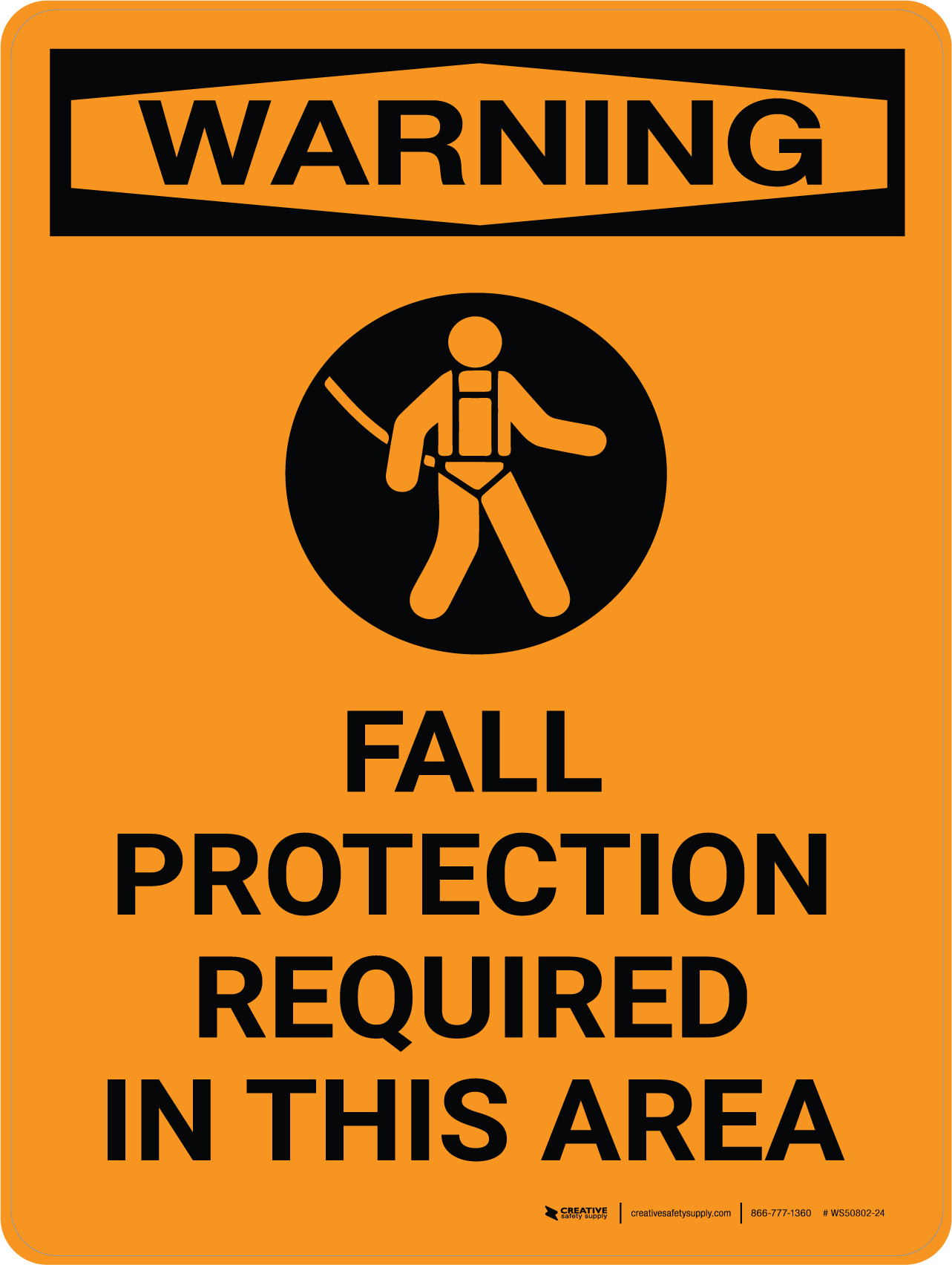 Warning: Fall Protection Required Area Portrait With Icon - Wall Sign