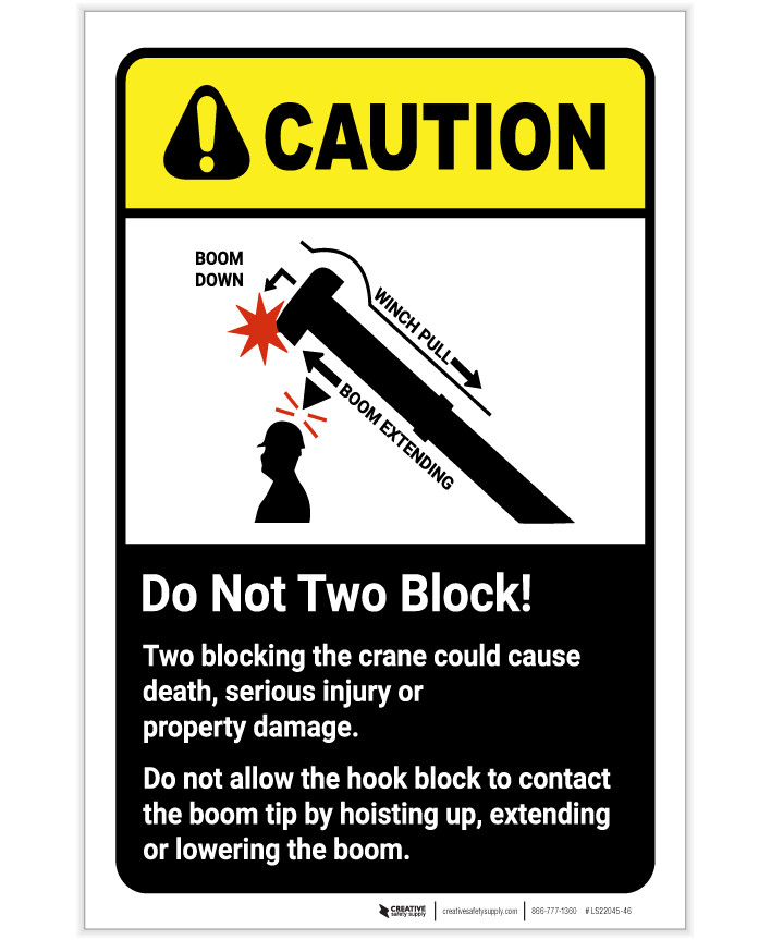 Caution: Do Not Two Block - Two Blocking the Crane Could Cause Injury ...