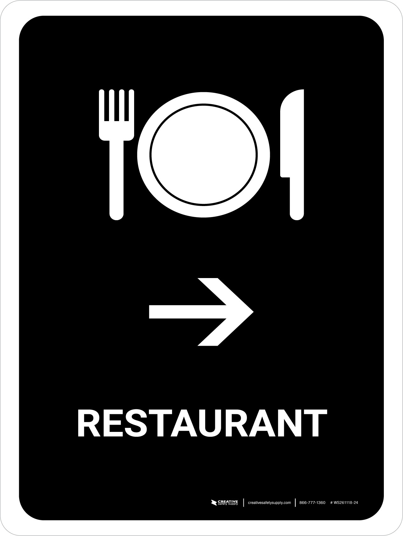 Restaurant With Right Arrow Black Portrait - Wall Sign