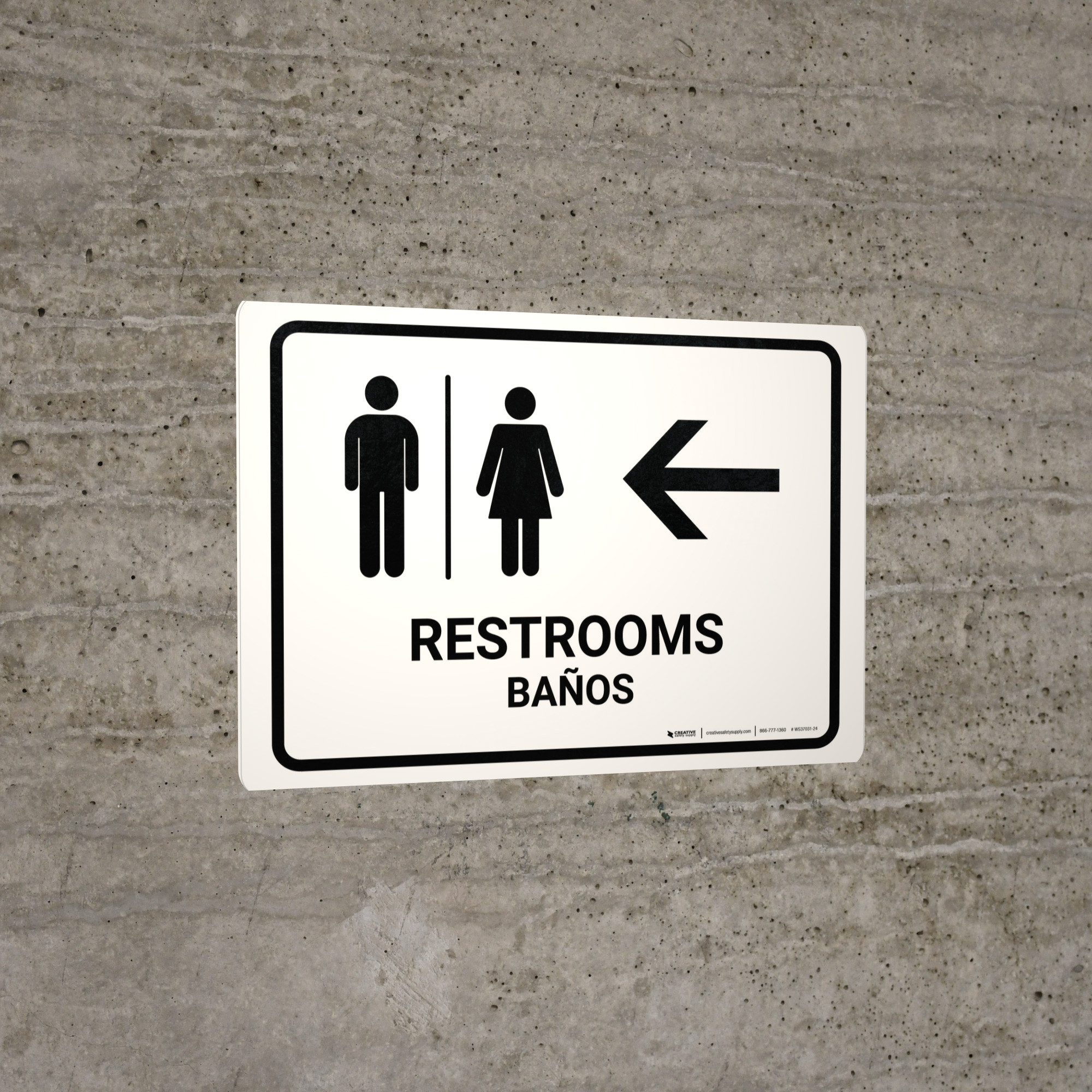 Restrooms With Left Arrow White Landscape - Wall Sign | Creative Safety ...