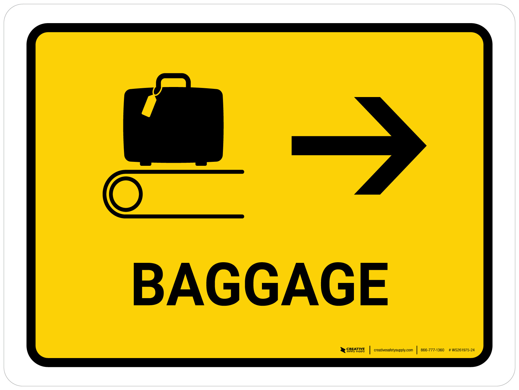 Baggage With Right Arrow Yellow Landscape - Wall Sign