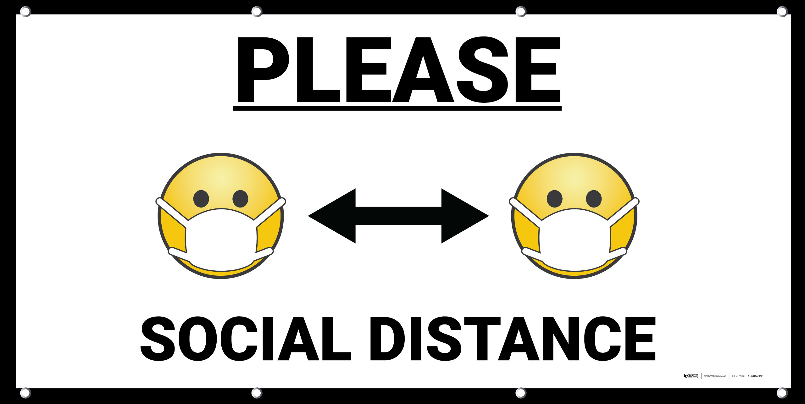 Please Social Distance with Facemask Emojis White - Banner