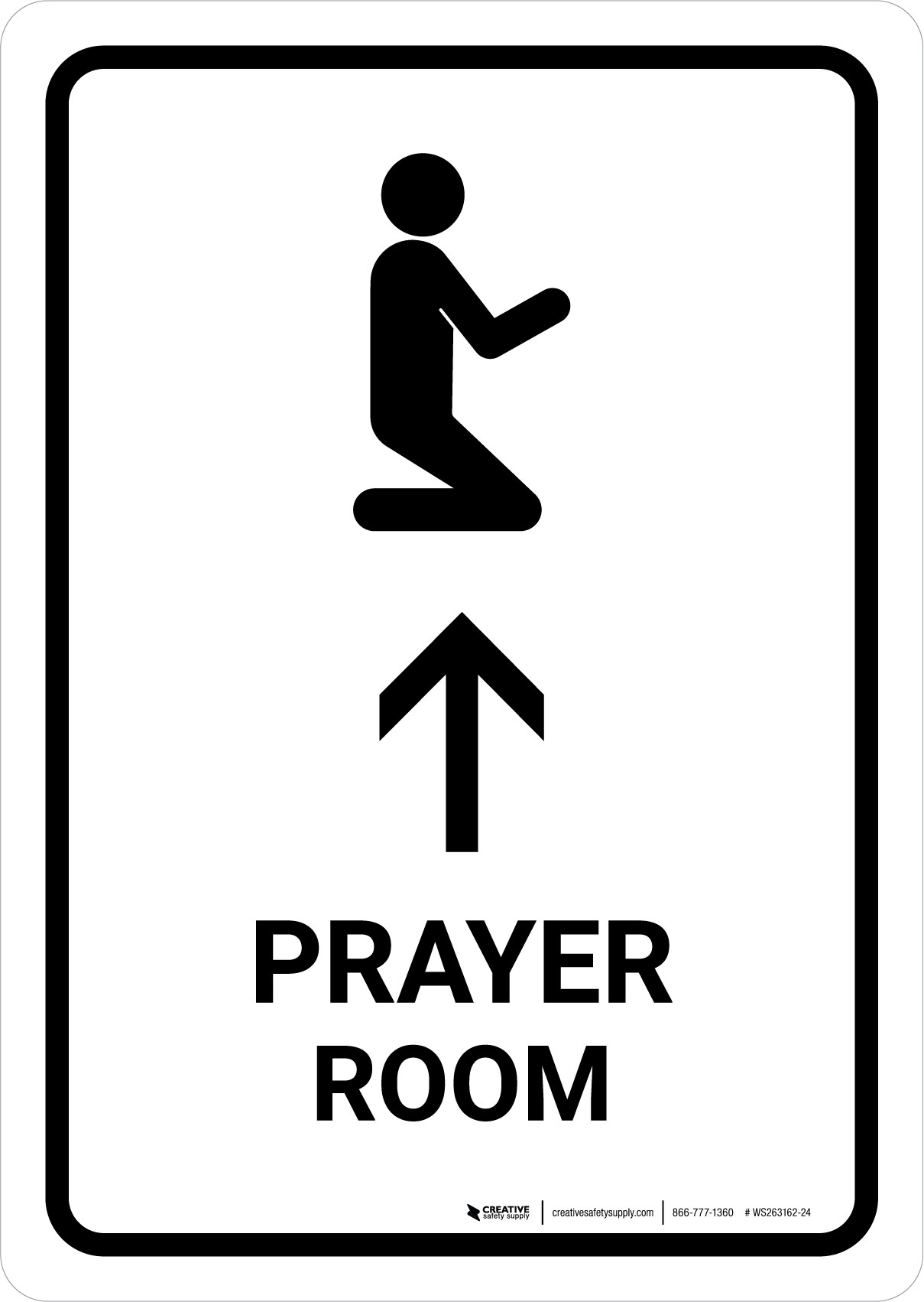 Prayer Room With Up Arrow White Portrait - Wall Sign