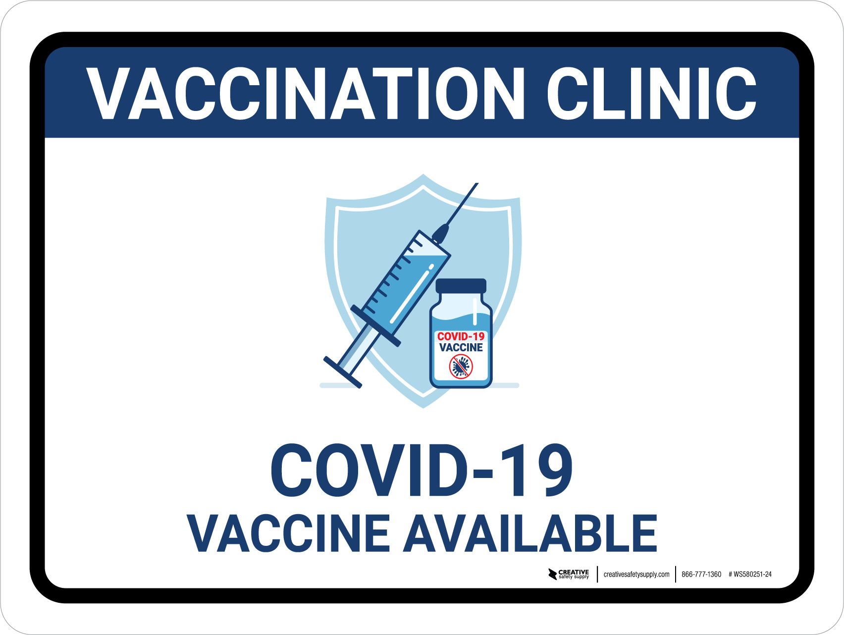 Vaccination Clinic: Covid-19 Vaccine Available Blue Landscape - Wall Sign