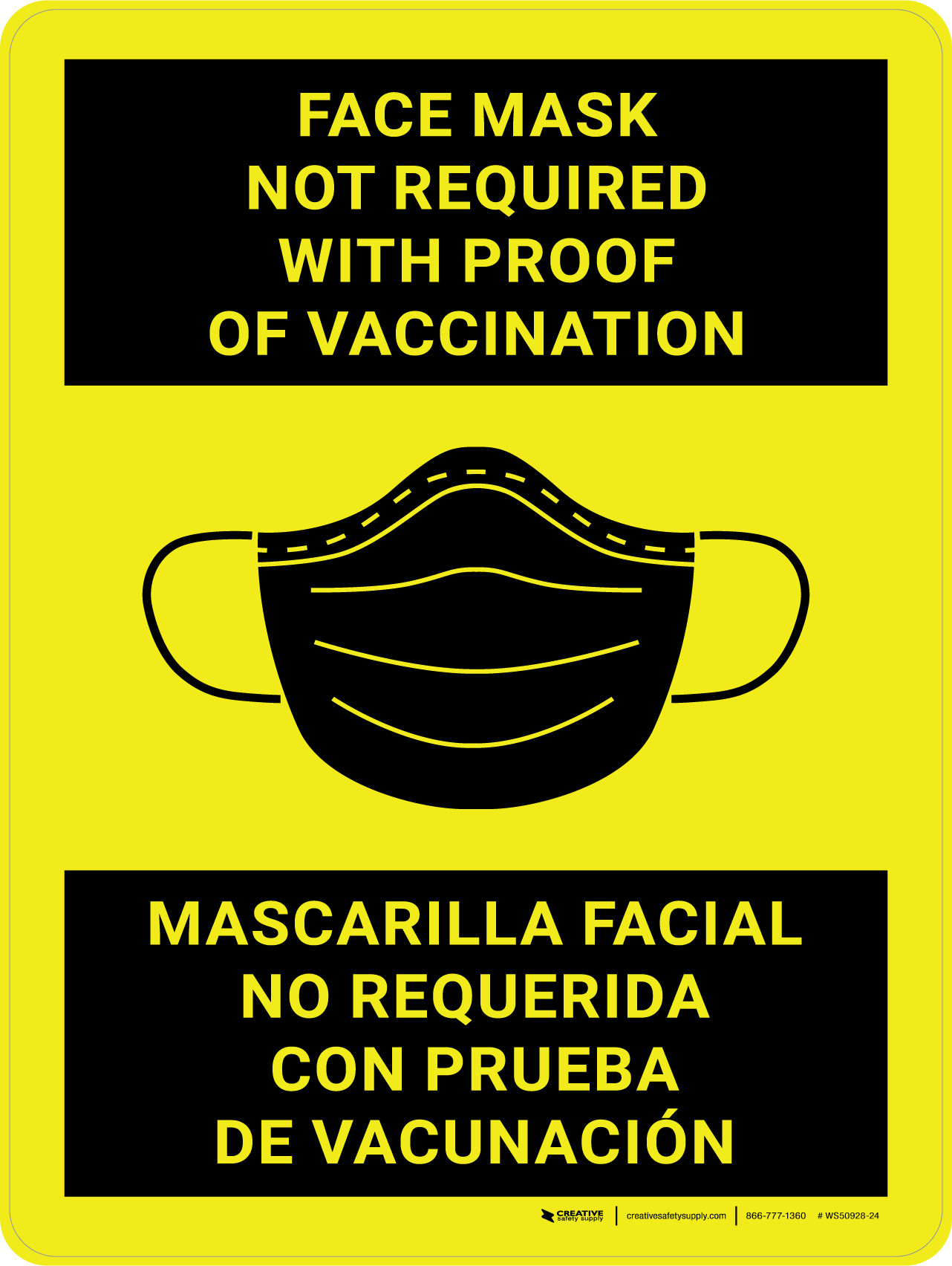 Face Mask Not Required With Proof Of Vaccination Bilingual Yellow with ...