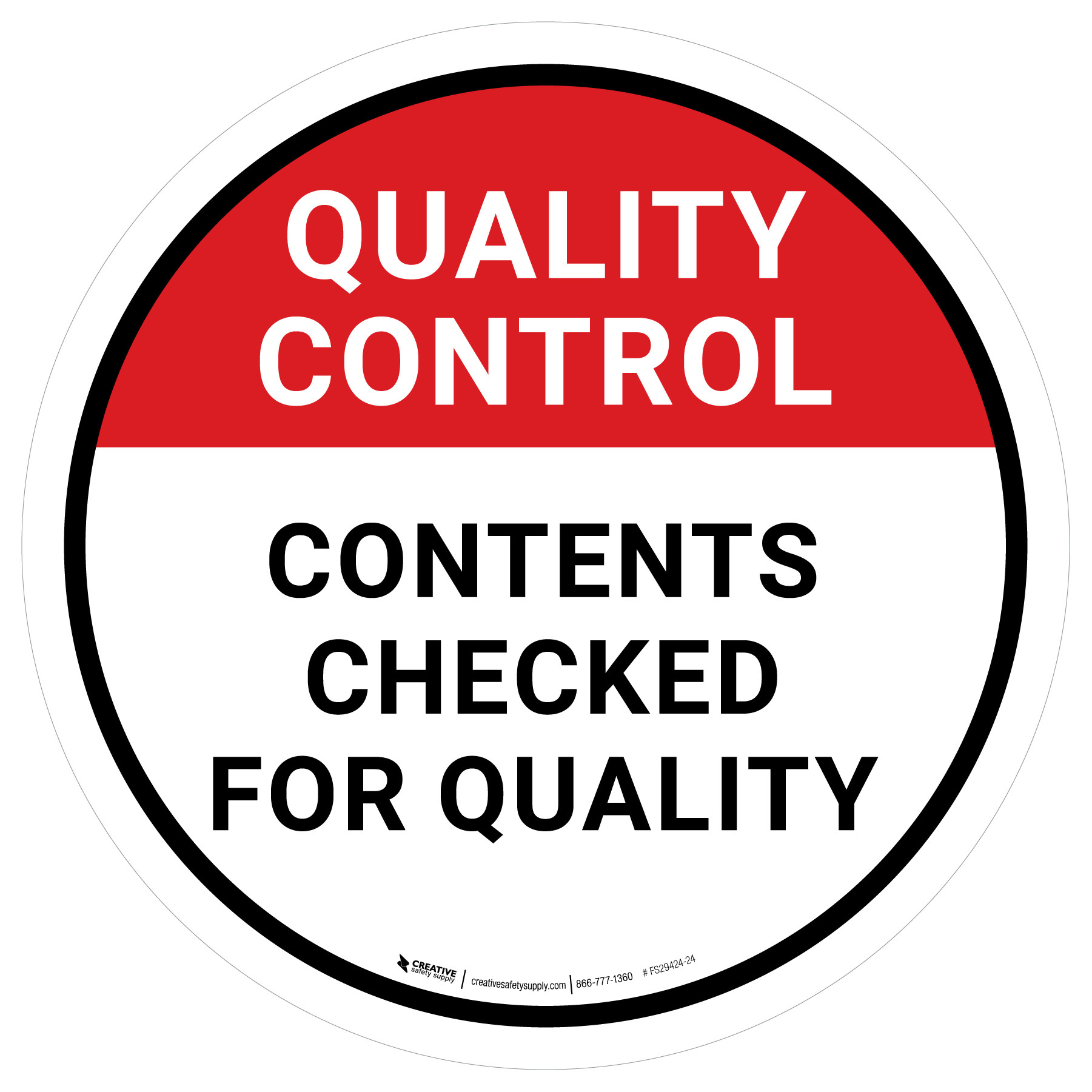 Quality Control: Contents Checked for Quality Circular - Floor Sign