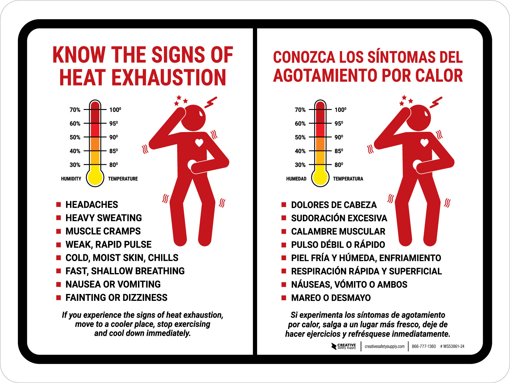 Know The Signs Of Heat Exhaustion Bilingual Landscape - Wall Sign