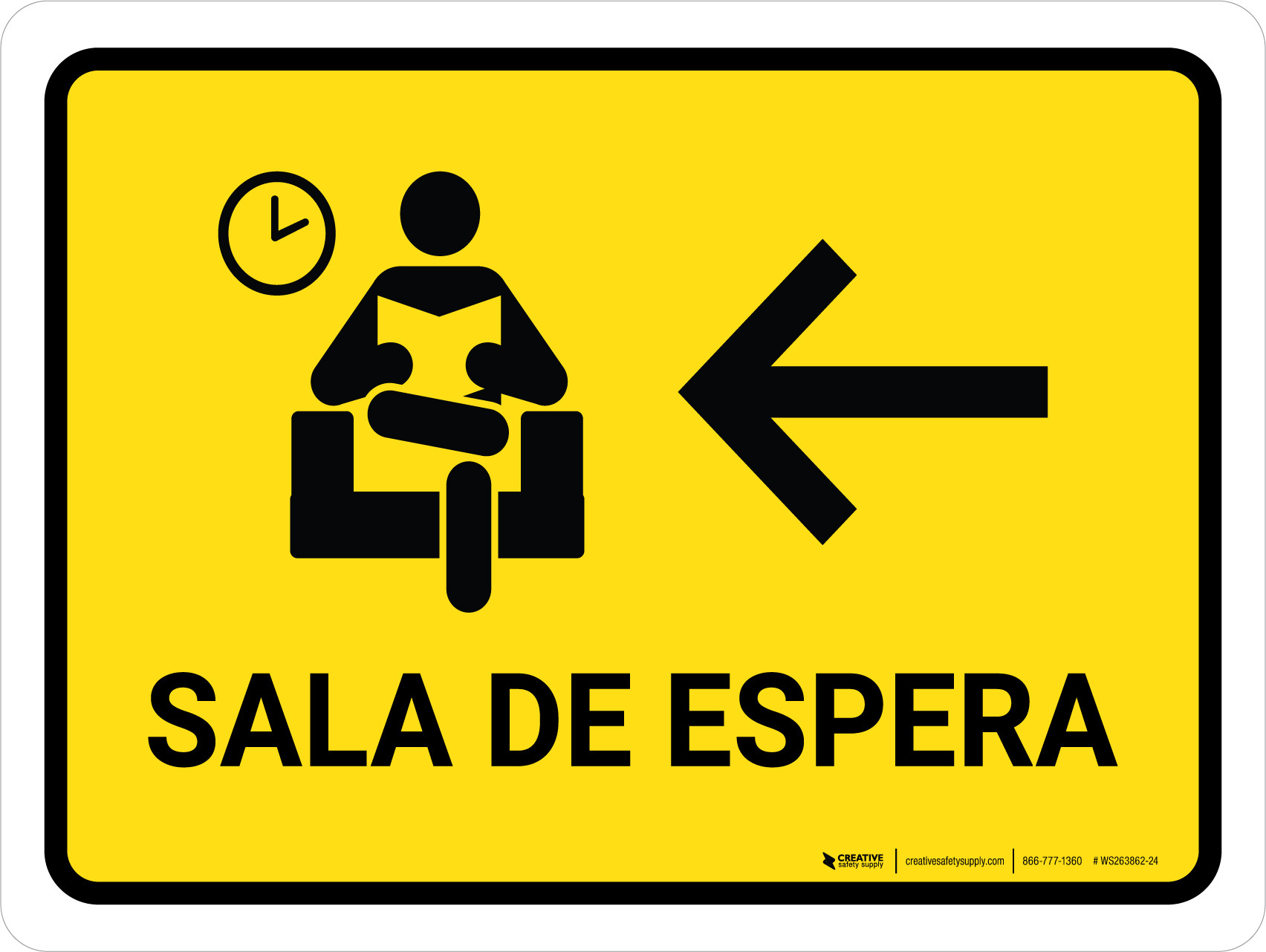 Sala de Espera con Flecha a la Izquierda Amarillo Horizontal - Wall Sign