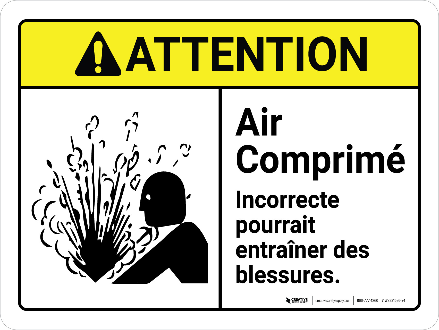 Attention: Air Comprimé (Caution: Compressed Air ANSI) French Landscape ...