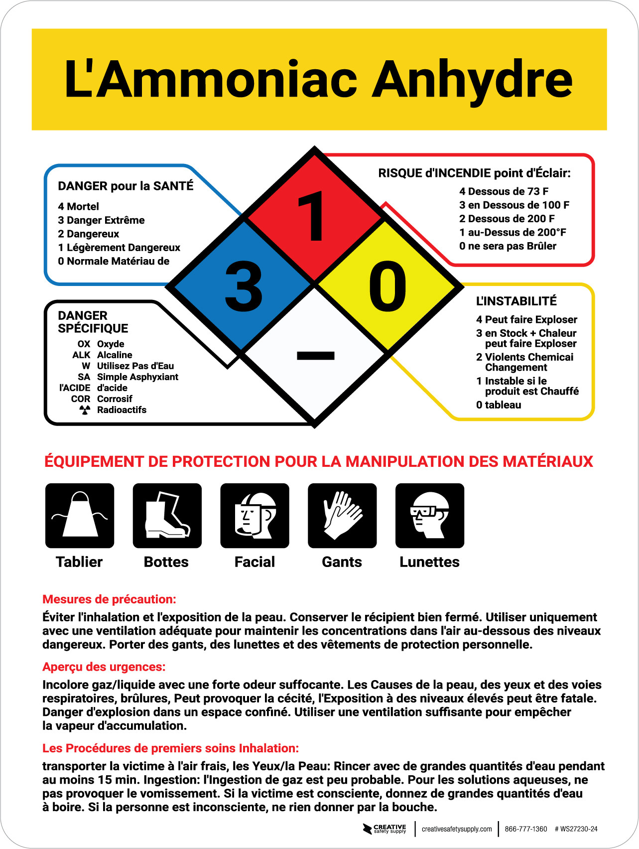 L'Ammoniac anhydre Dangers NFPA Diamant (Anhydrous Ammonia Hazards with ...