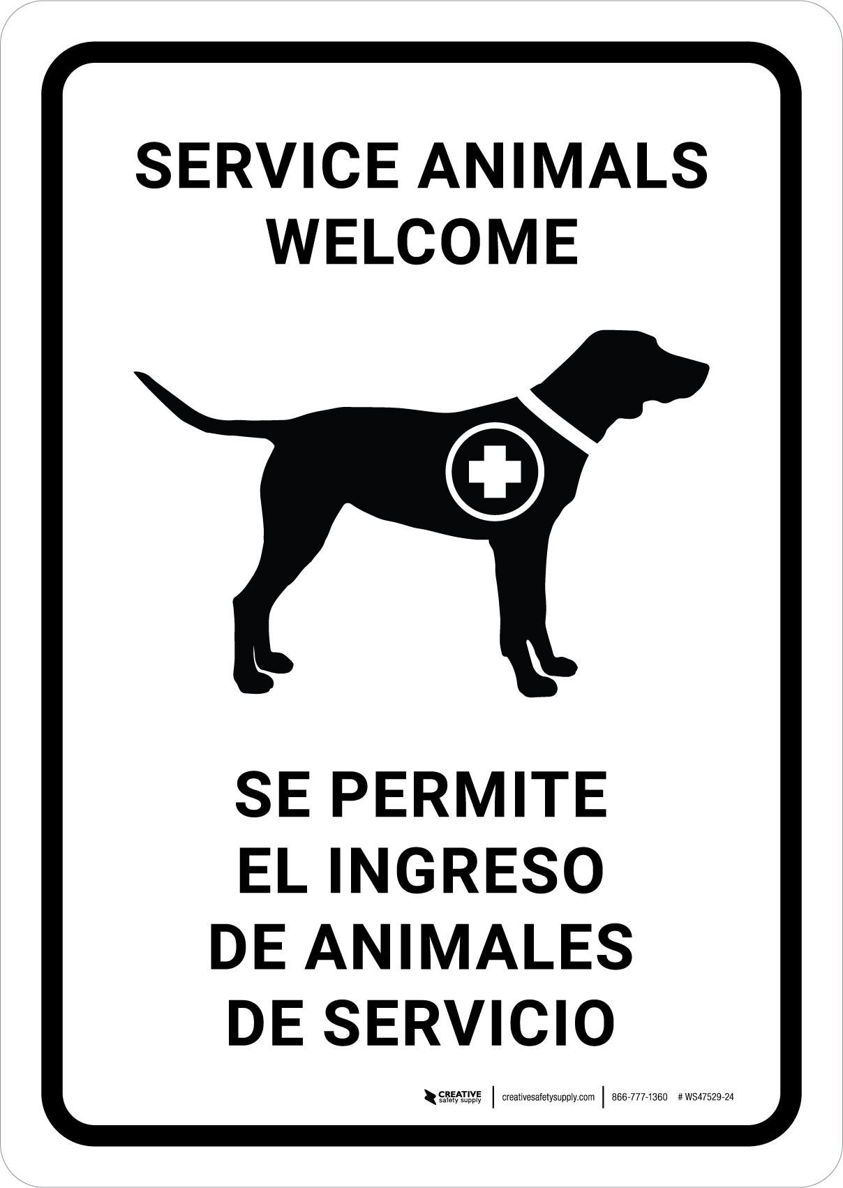 Service Animals Welcome Bilingual Spanish with Icon Portrait - Wall Sign