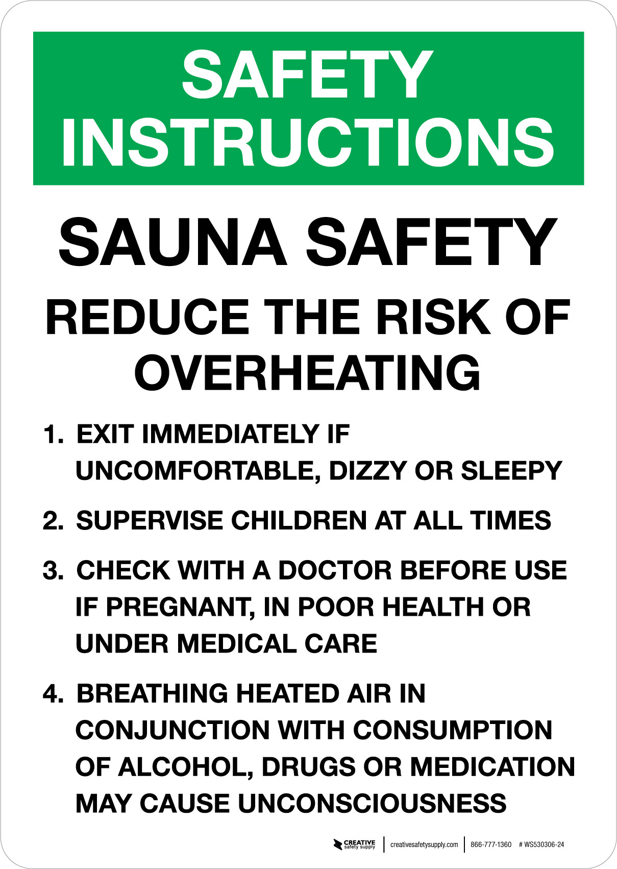 Safety Instructions: Sauna Safety Reduce Risk of Overheating Portrait ...
