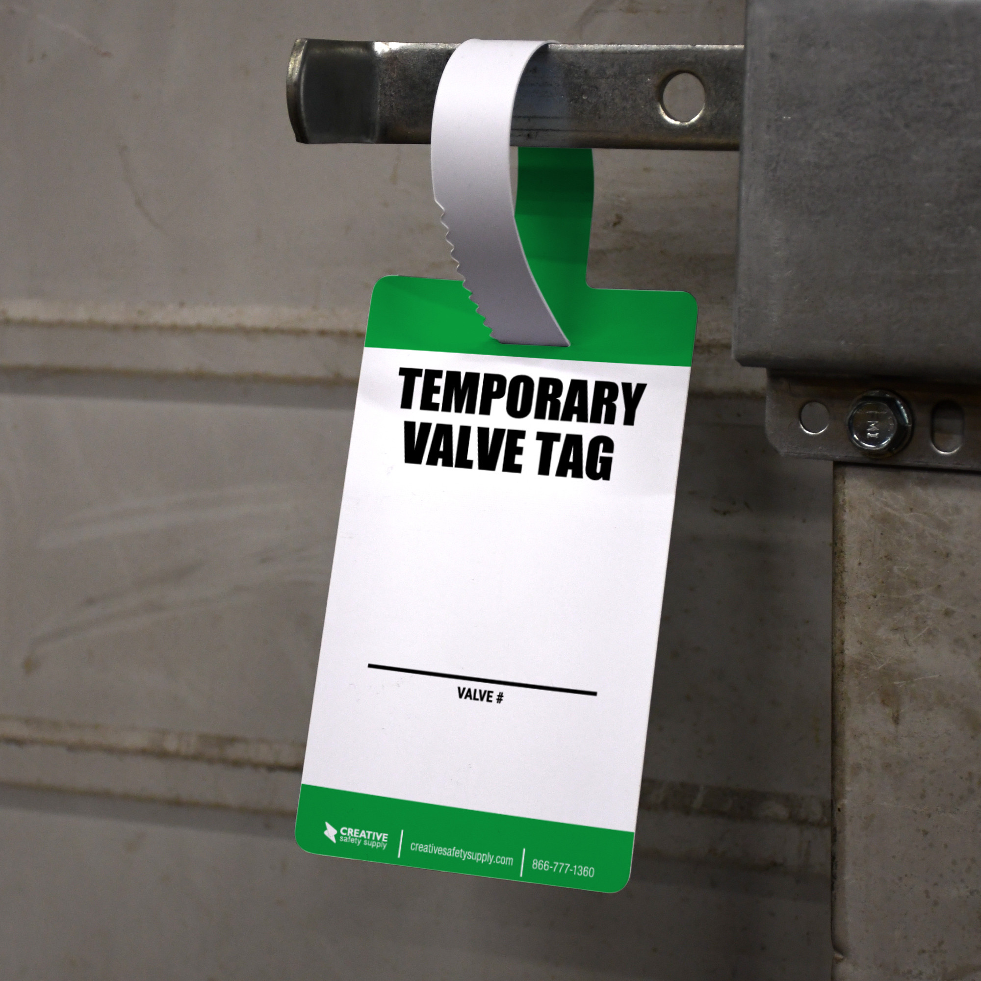 Temporary Valve Tag Green - Self-Locking Hang Tag | Creative Safety Supply