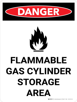 Danger: Flammable Gas Cylinder Storage Area Portrait with Icon - Wall Sign