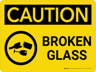 Caution: Broken Glass Landscape With Icon - Wall Sign