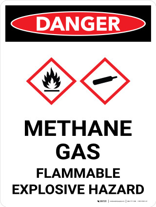 Danger: Methane Gas Flammable Explosive Hazard Portrait with Graphic ...