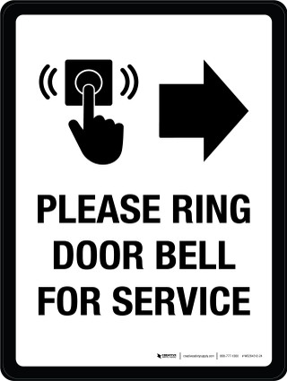 Please Ring Door Bell for Service (Arrow Right) Portrait - Wall Sign