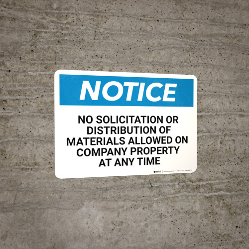 Notice: No Solicitation Or Distribution Of Materials Allowed - Wall Sign
