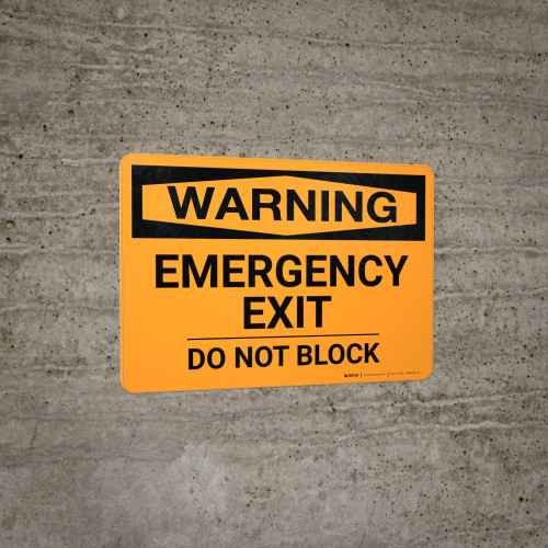 Warning: Emergency Exit Do Not Block Landscape - Wall Sign