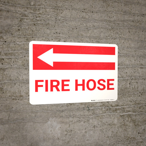 Fire Hose with Left Arrow Landscape - Wall Sign