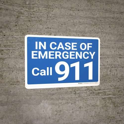 In Case Of Emergency Call 911 Blue Landscape - Wall Sign | Creative ...
