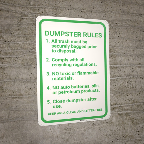 Dumpster Rules Guidelines Portrait - Wall Sign | Creative Safety Supply