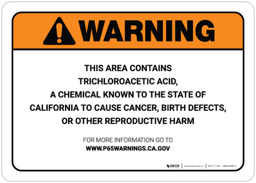 Warning: Prop 65 Trichloroacetic Acid - Wall Sign