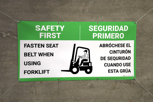Safety First Fasten Seat Belt When Using Forklift Bilingual Spanish ...